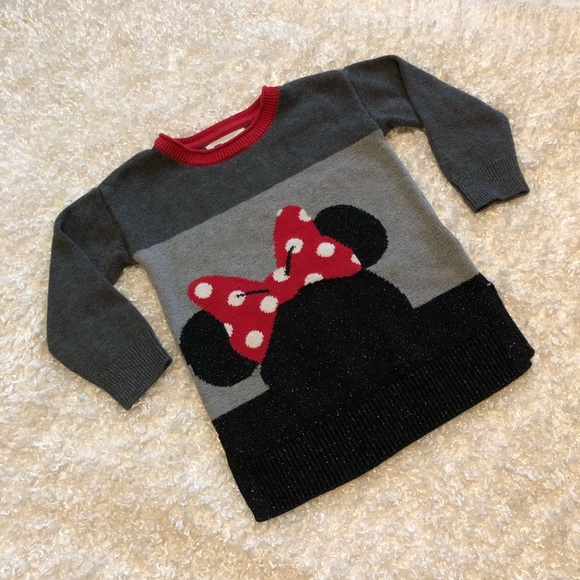 Disney | Shirts & Tops | Disney 2t Minnie Mouse Sweater Red Black Gray ...